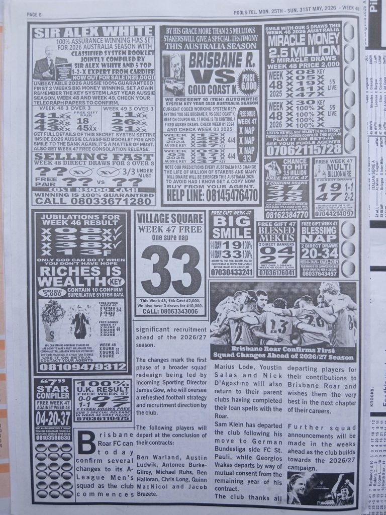 Week 48 Pool RSK Papers 2026 Bob Morton, Capital Intl, Soccer X