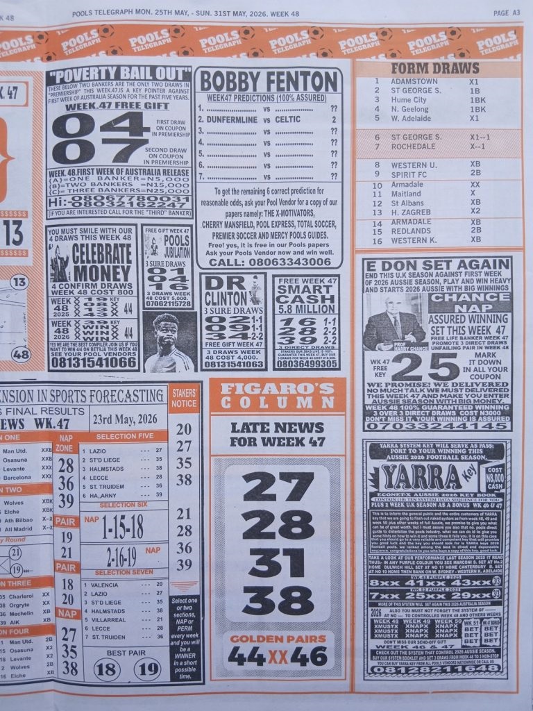 Week 48 Pool RSK Papers 2026 Bob Morton, Capital Intl, Soccer X